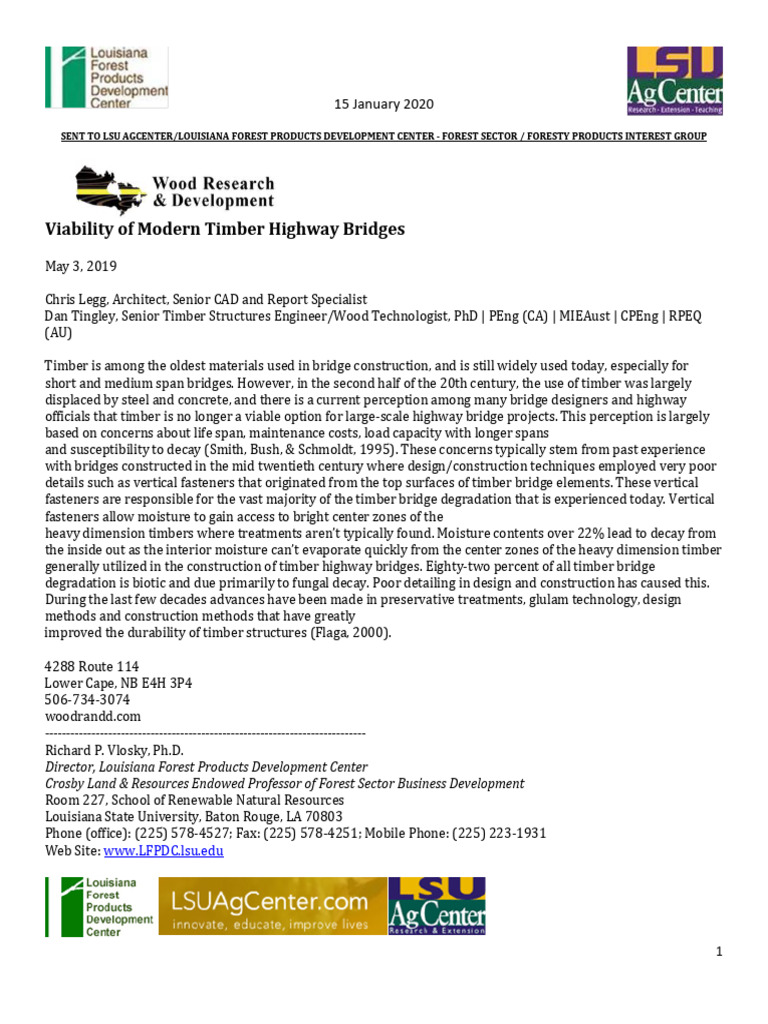 Modern Timber Highway Bridges Viability | PDF | Bridge | Lumber