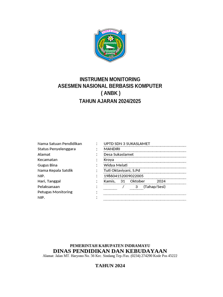 Instrumen Pemantauan ANBK 2024 | PDF