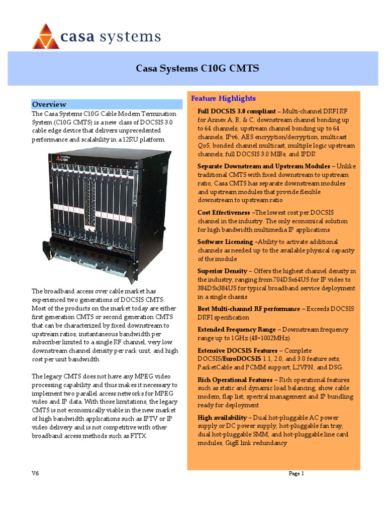 Casa Systems C10G CMTS | PDF | Iptv | Broadband