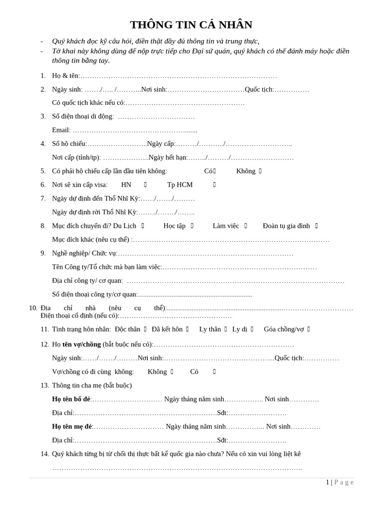 T Khai Thông Tin Visa TH | PDF