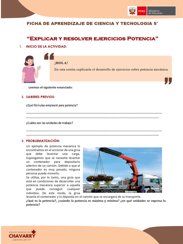Ficha de Aprendizaje Potencia Mecanica | PDF | Caballo de fuerza ...