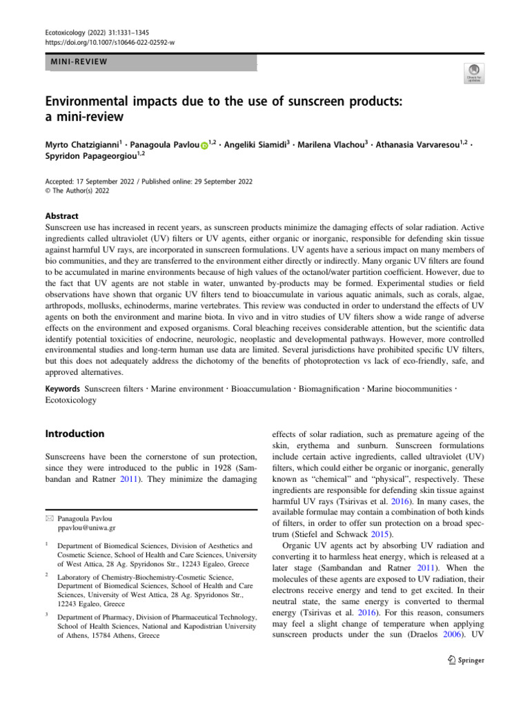 Environmental Impact of Sunscreens | PDF | Sunscreen | Ultraviolet