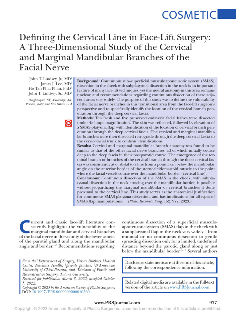Defining The Cervical Line in Face Lift Surgery A.12 | PDF | Soft ...