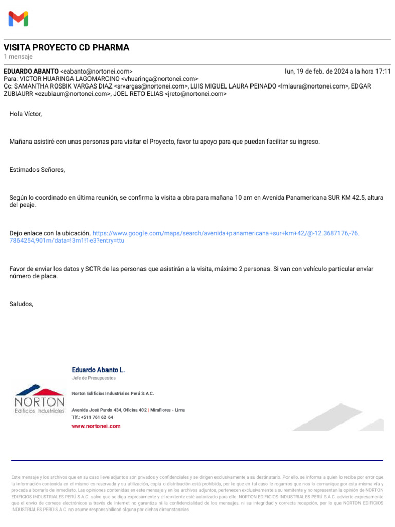 Gmail - VISITA PROYECTO CD PHARMA | PDF | Negocios | Derecho