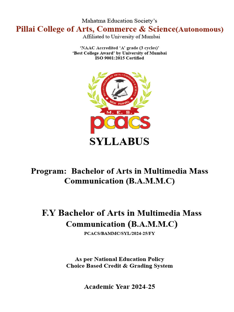 FY BAMMC Syllabus 2024 25 | PDF | Advertising | Learning