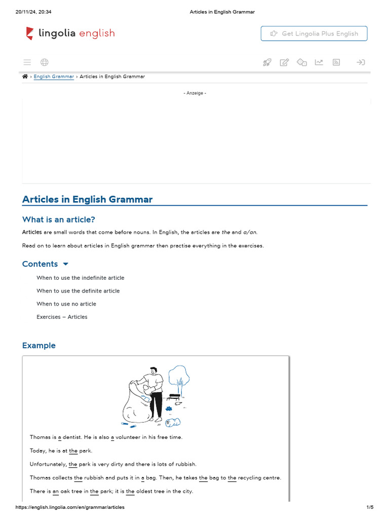 Articles in English Grammar | PDF | English Language | English Grammar