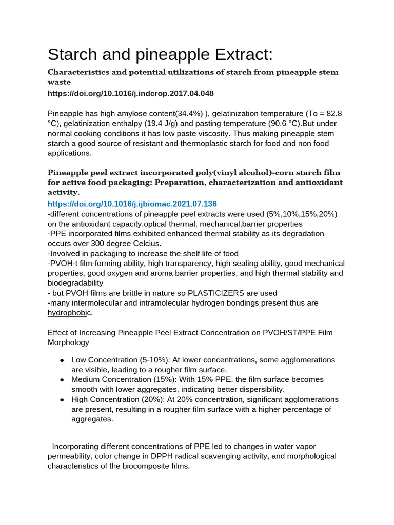 Starch and Pineapple Extract | PDF | Starch | Cellulose