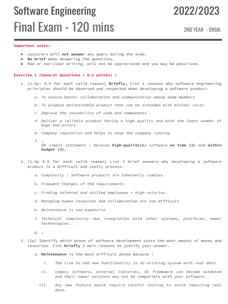 Software Engineering Final Exam Guide | PDF | Software | Inheritance (Object Oriented Programming)