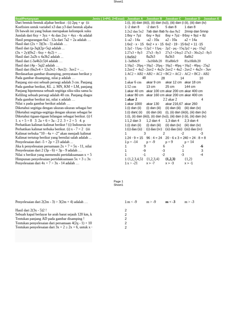Template Matematika 8 | PDF
