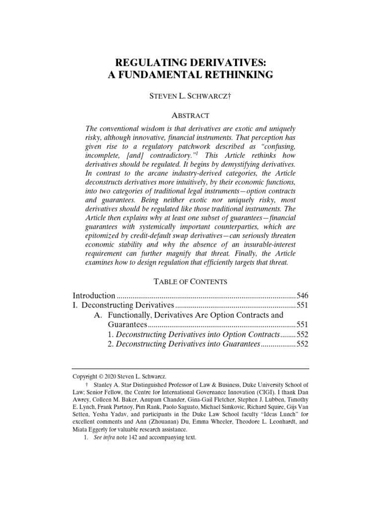 Regulating Derivatives - A Fundamental Rethinking | PDF | Derivative ...