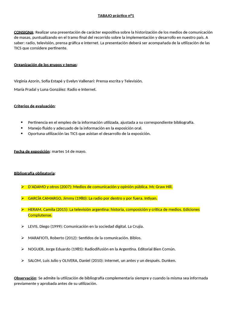CONSIGNA TRABAJO Práctico Nro 1 - 2024 | PDF