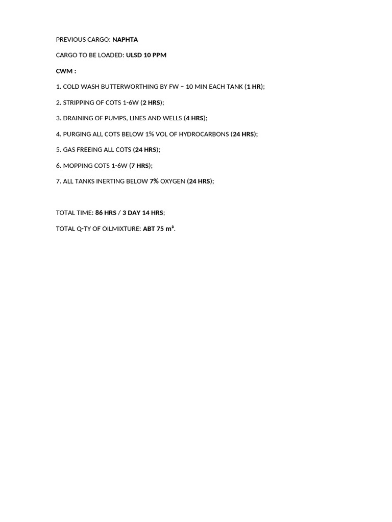 Naphtha Tank Cleaning Procedure | PDF