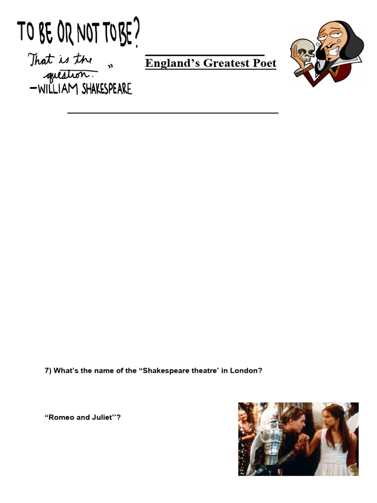 William Shakespeare Worksheet | PDF | Othello | Hamlet