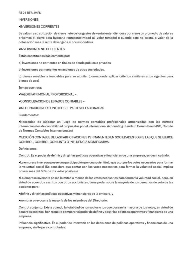 Resumen RT 21 | PDF | Contabilidad | Compartir (Finanzas)