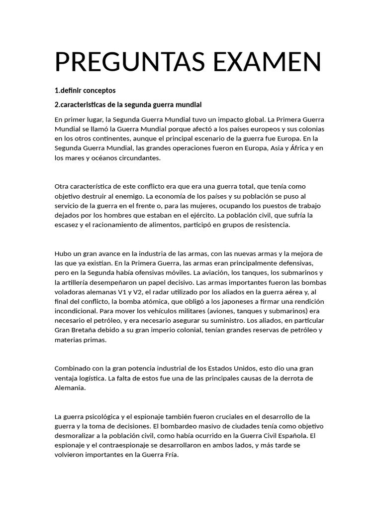 Preguntas Examen Historia 3examen | PDF | Segunda Guerra Mundial ... Preguntas Examen Historia 3examen | PDF | Segunda Guerra Mundial ...