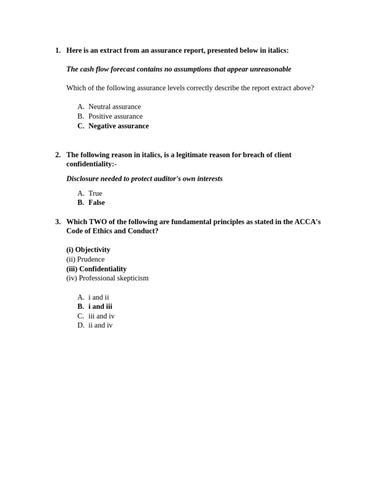 AUDIT and ASSURANCE Practice Questions | PDF