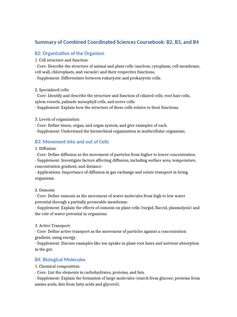 Combined Coordinated Sciences Summary B2 B3 B4 | PDF
