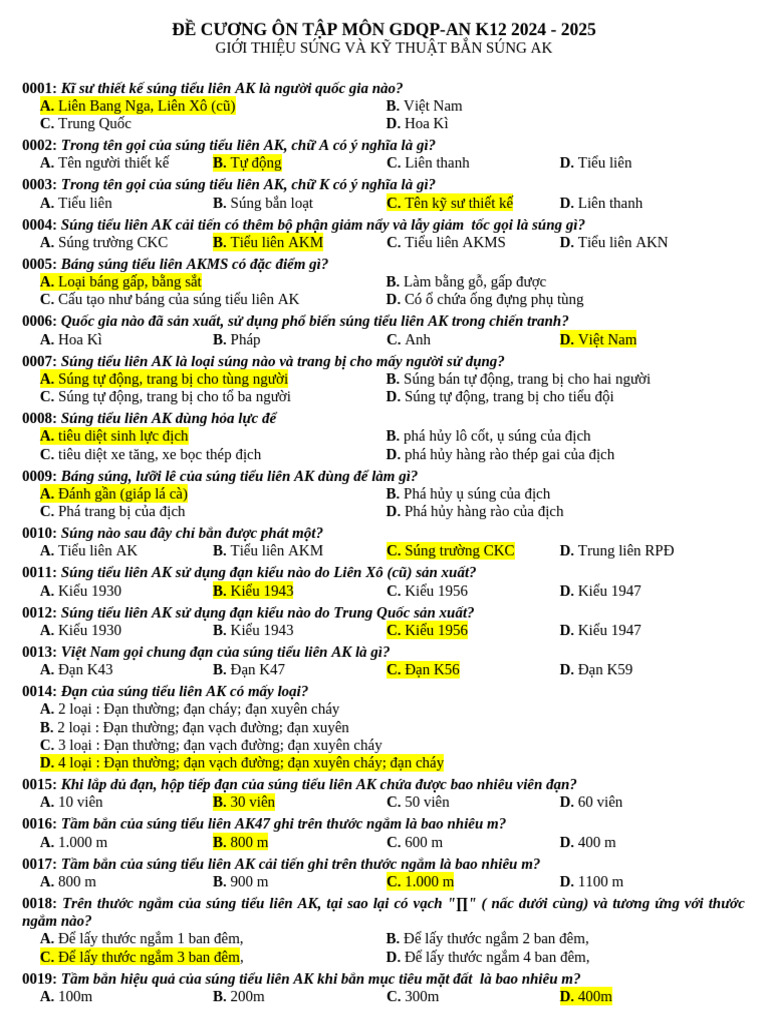 ĐỀ CƯƠNG ÔN TẬP MÔN GDQP-AN | PDF