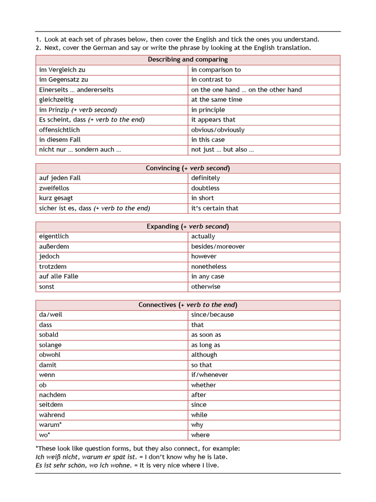 Golden Phrases For Speaking and Writing: (+ Verb Second) (+ Verb To The End) | PDF | Linguistics ...