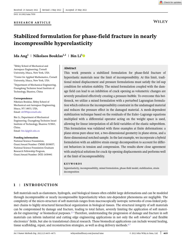 Numerical Meth Engineering - 2022 - Ang - Stabilized Formulation For ... Numerical Meth Engineering - 2022 - Ang - Stabilized Formulation For ...