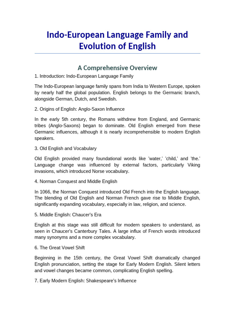 Indo-European Language Family and Evolution of English | PDF | English ...