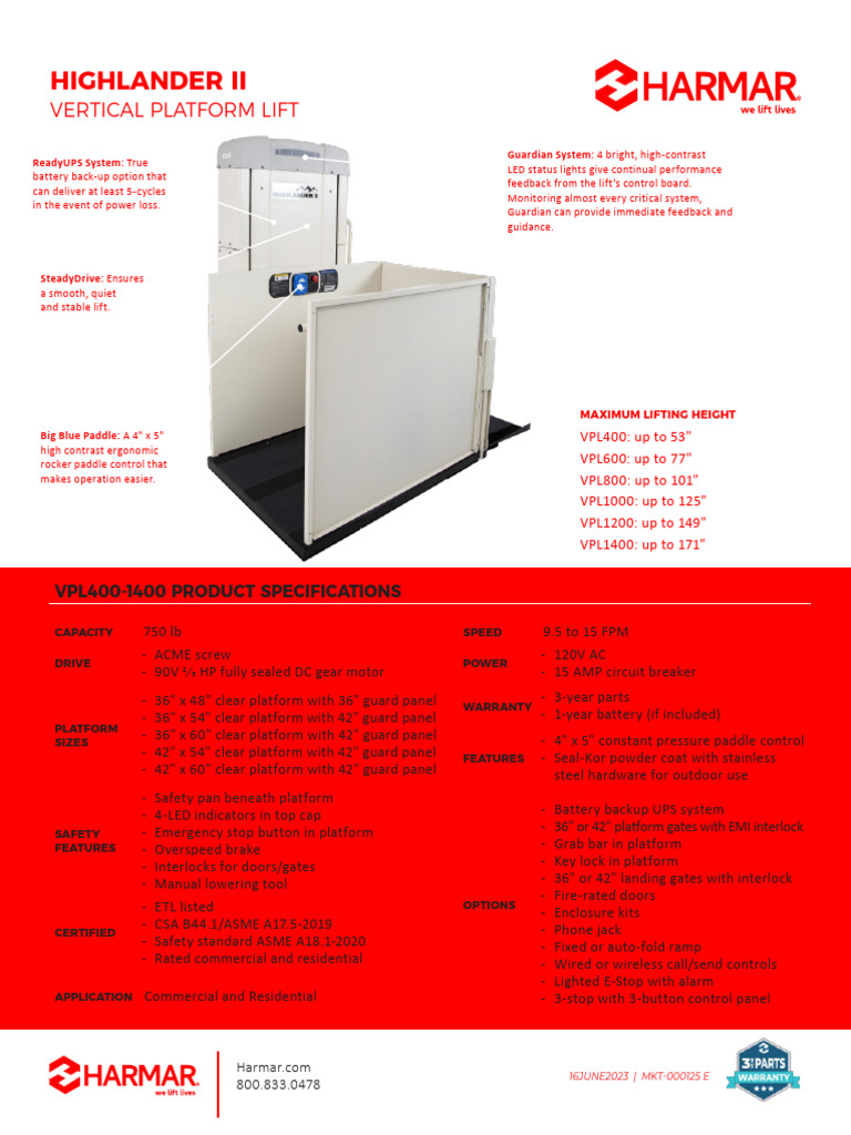 Highlander II Sell Sheet | PDF | Elevator | Vehicles