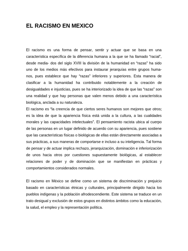 El Racismo en Mexico | PDF | Racismo | Discriminación y relaciones raciales