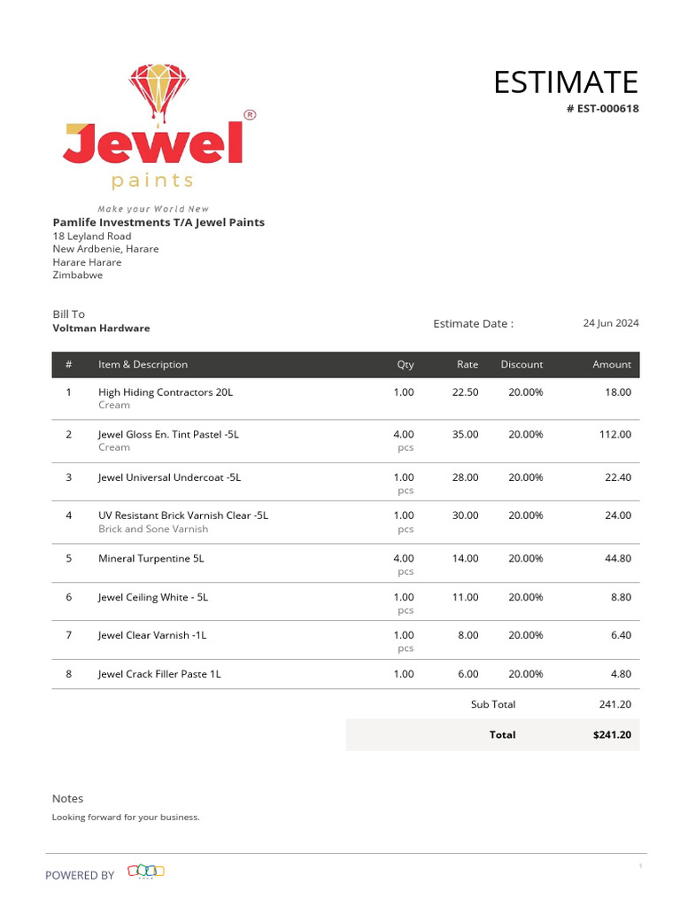 Paint Supply Estimate for Voltman Hardware | PDF