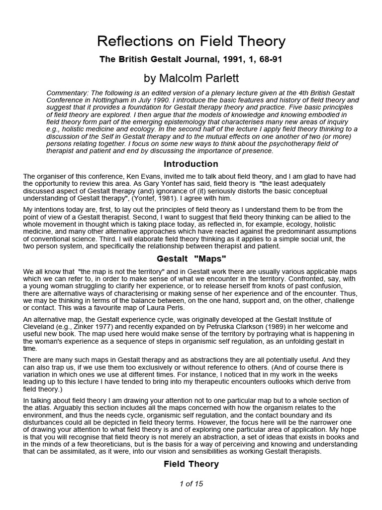 Parlett Malcolm - Reflections On Field Theory | PDF | Gestalt Therapy ...