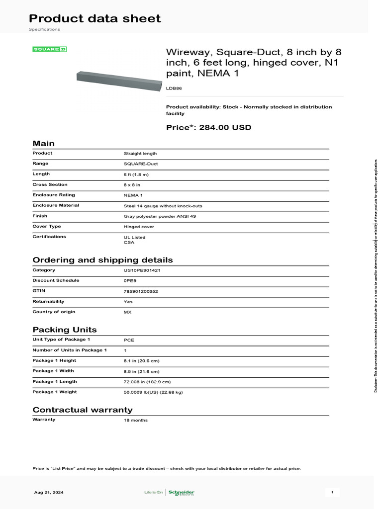 Schneider Electric - SquareDuct-Wireways - LDB86 | PDF