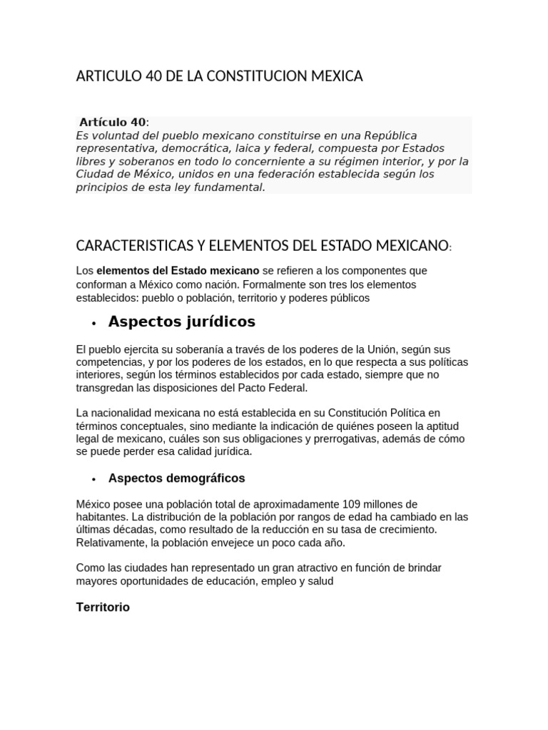 Articulo 40 de La Constitucion Mexica | PDF | Estado (política) | México