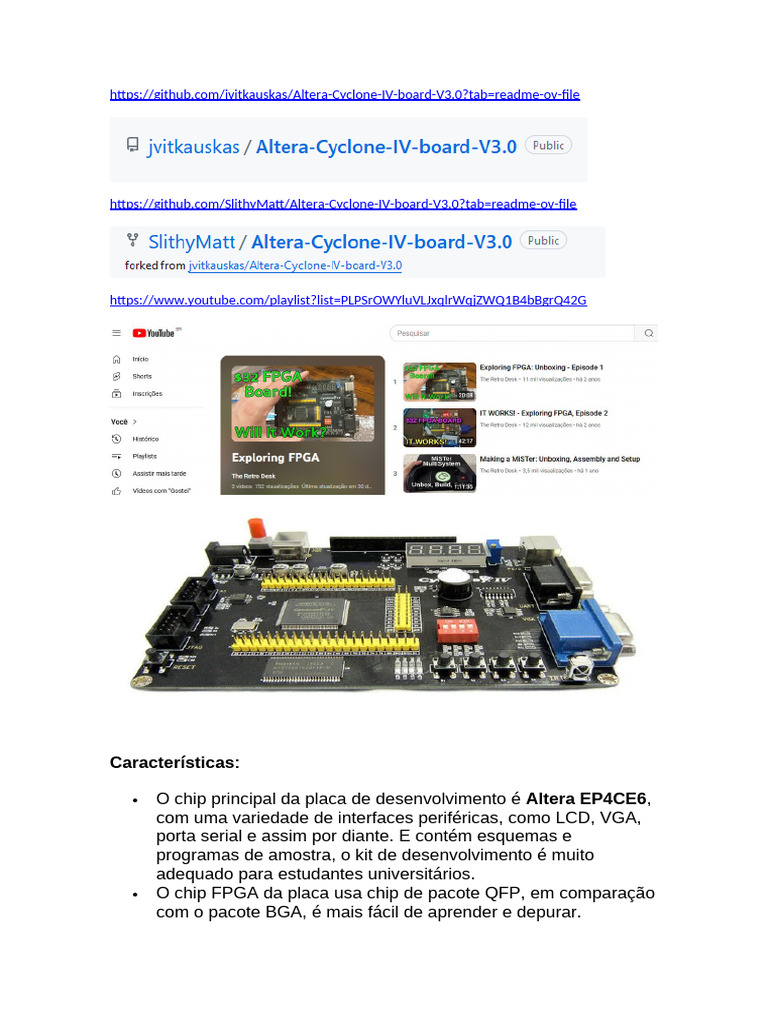 Placa de Desenvolvimento Altera Cyclone IV | PDF | USB | Circuito integrado