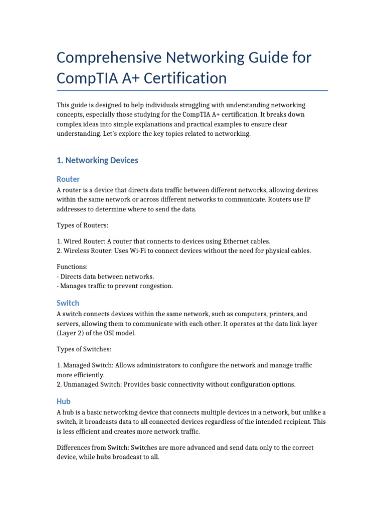 Comprehensive Networking Guide CompTIA A+ | PDF | Computer Network ...
