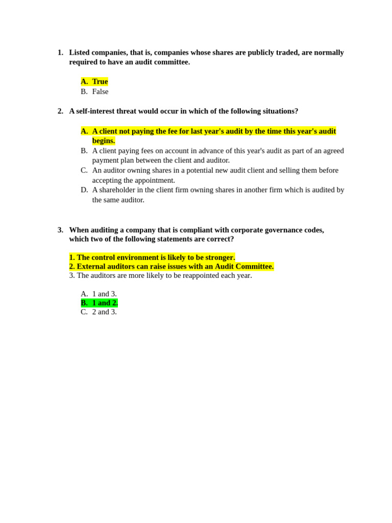 Audit Committee and Self-Interest Threats | PDF | Business | Finance ...