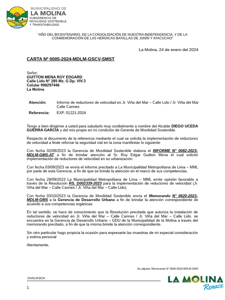 Carta #0005-2024-MDLM-GSCV-SMST | PDF