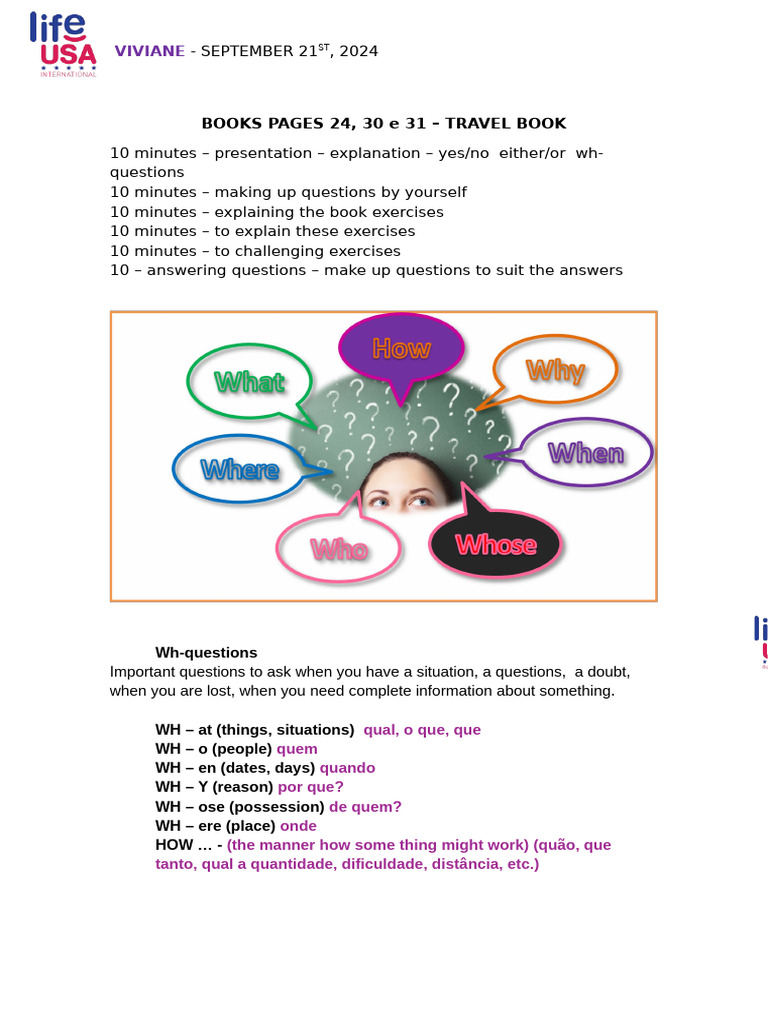 WH-questions - BOOKS PAGES 24, 30 e 31 - 10 Oclock Student VIVIANE ...