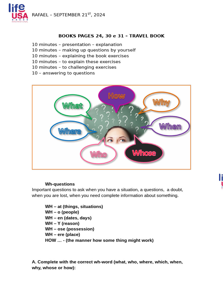 WH-questions - BOOKS PAGES 24, 30 e 31 | PDF | Question