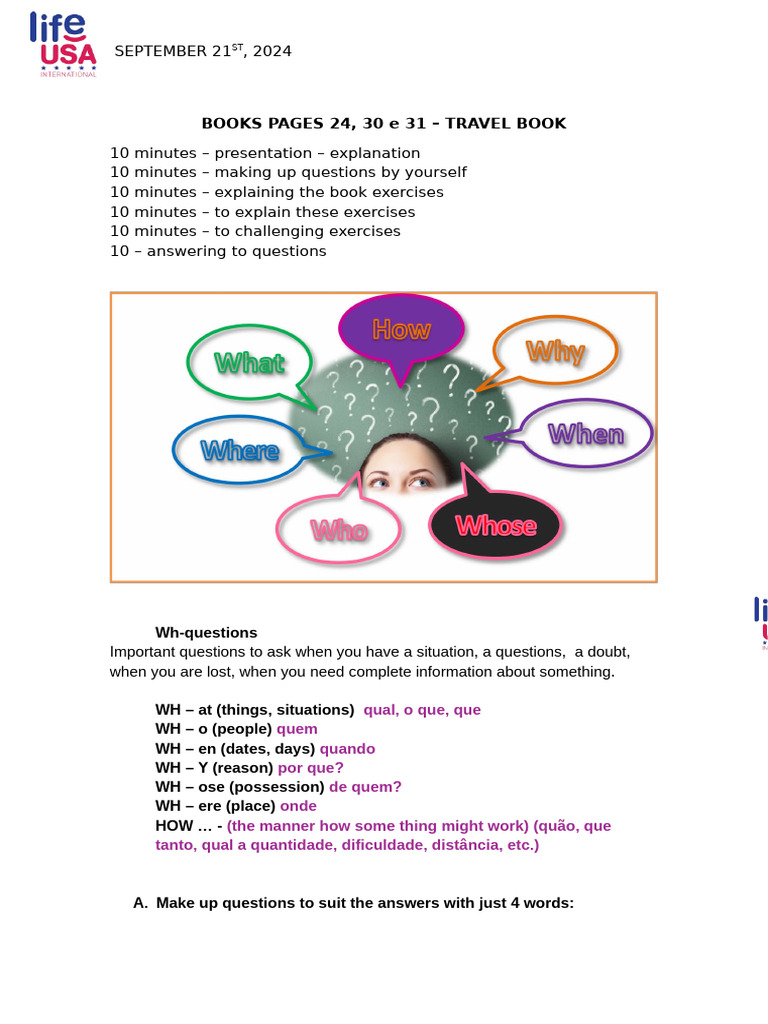 WH-questions - BOOKS PAGES 24, 30 e 31 - 10 Oclock Student | PDF ...