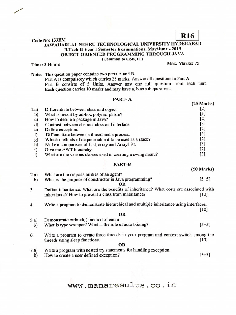2019 Previous Question Paper Java (R 16) | PDF