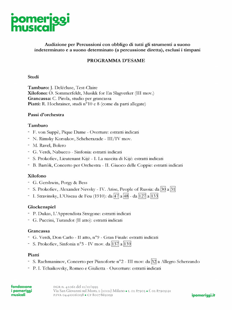 Pomeriggi Musicali - Percussioni 2024 | PDF