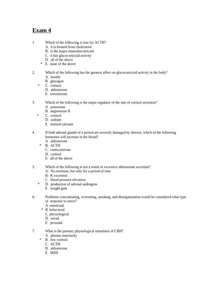 Exam Questions | PDF | Menstrual Cycle | Cortisol