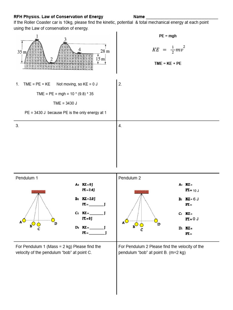 Conservation of Energy Practice | PDF | Kinetic Energy | Nature