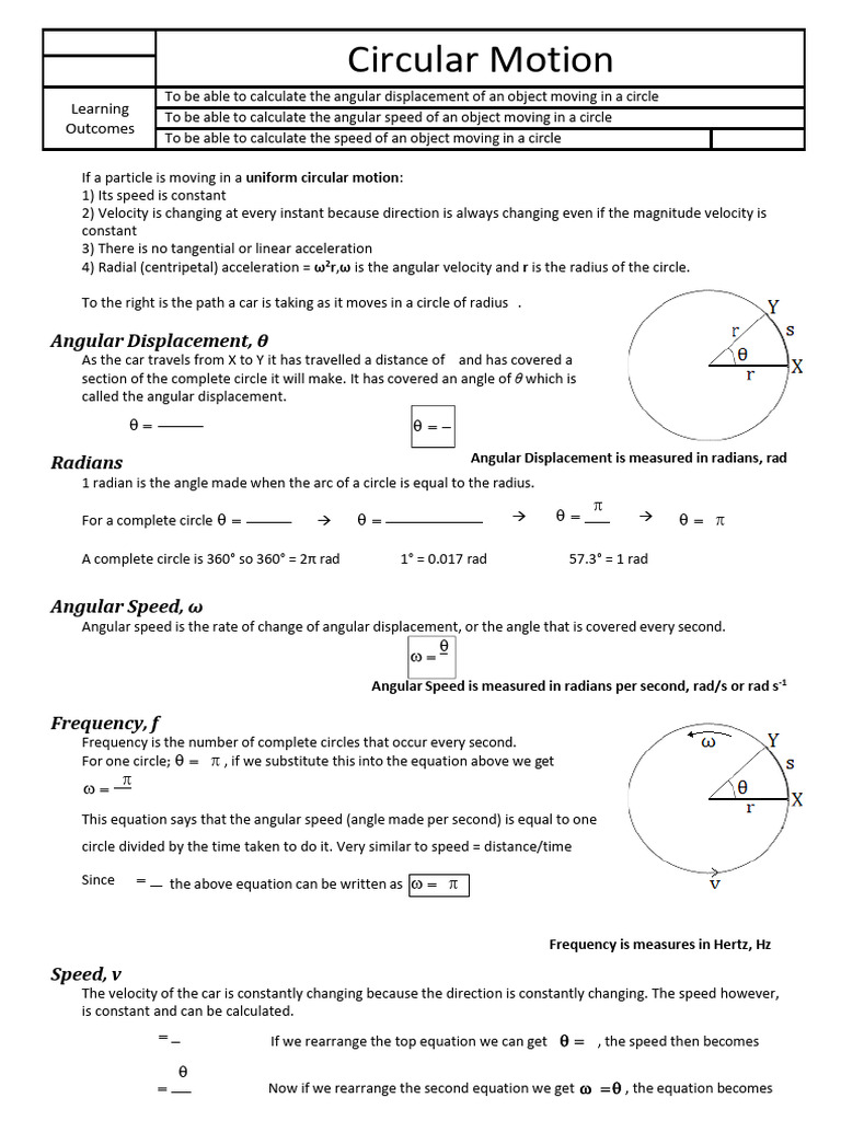 Circular Motion Calculations Guide Pdf Acceleration Motion Physics