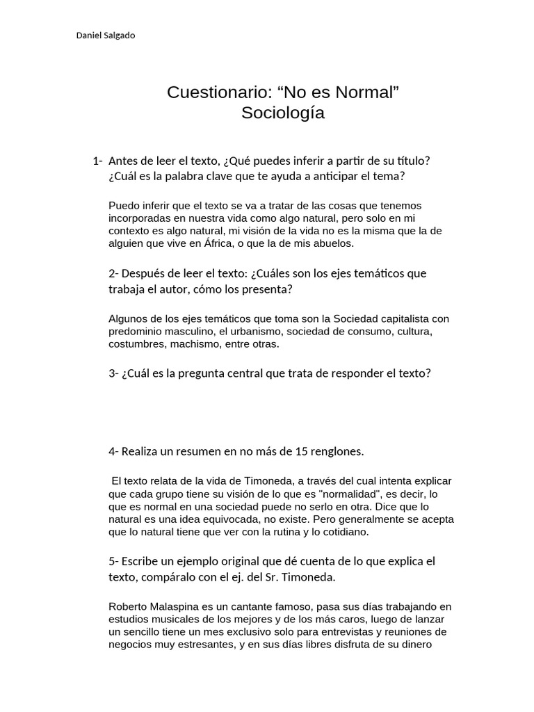 No Es Normal. Cuestionario. | PDF