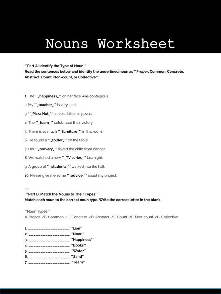 Nouns Worksheet | PDF | Plural | Noun