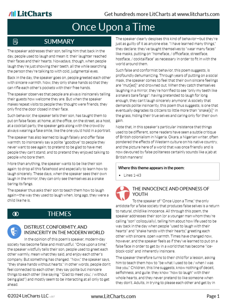 LitCharts Once Upon A Time | PDF | Laughter | Poetry