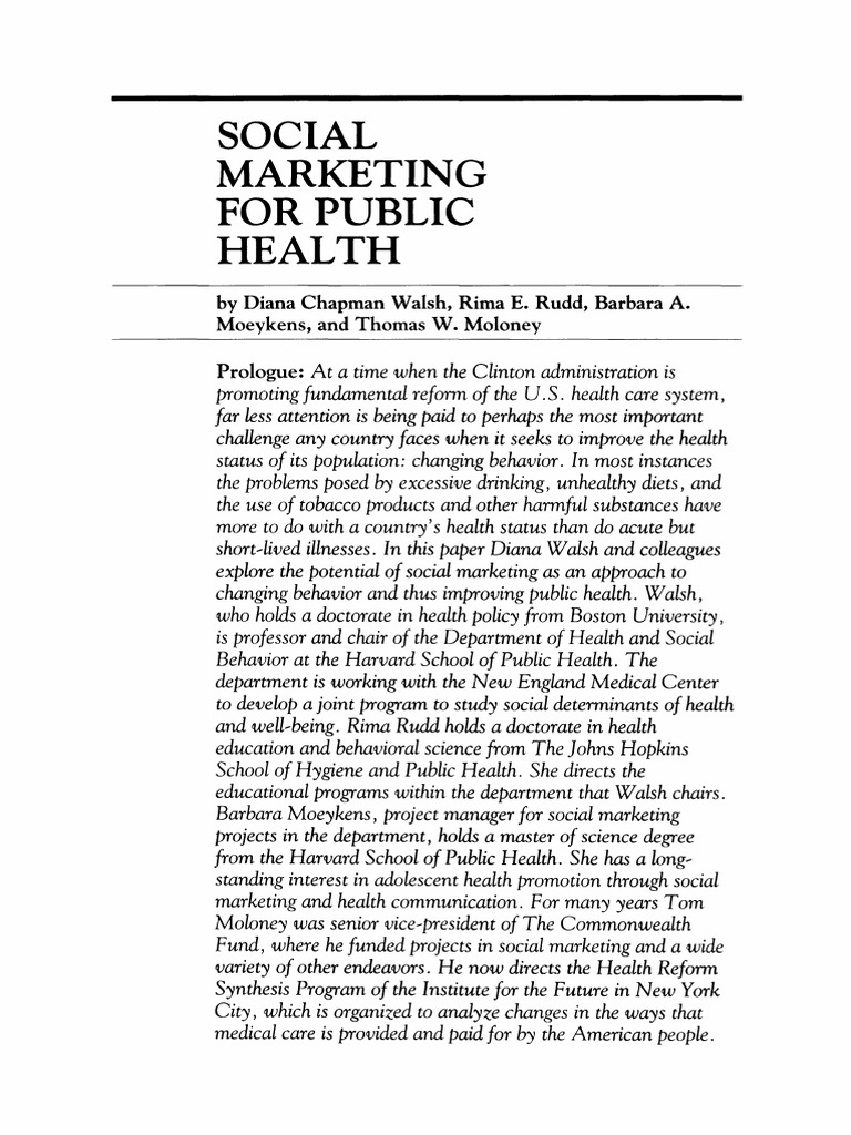 Social Marketing For Public Health | PDF | Target Audience | Marketing