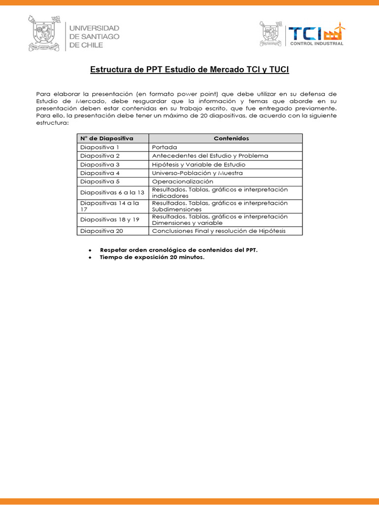 Estructura de PPT Estudio de Mercado TCI y TUCI | PDF