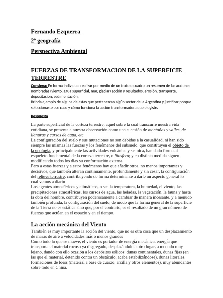 Fuerzas Transformacion Superficie Terrestre Perspectiva Ambiental | PDF ...