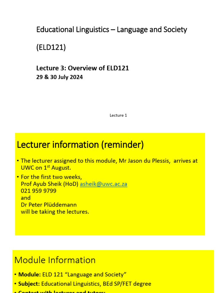 ELD 121-Lecture 3 - 29-30 Jul 2024 | PDF | English Language | Dialect